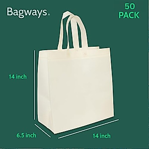 Bagways 10 PACK Reusable Grocery Bags with Handles, Durable, Foldable, Washable Eco-Friendly Shopping Totes, 14x6.5x14 Inch, Cream