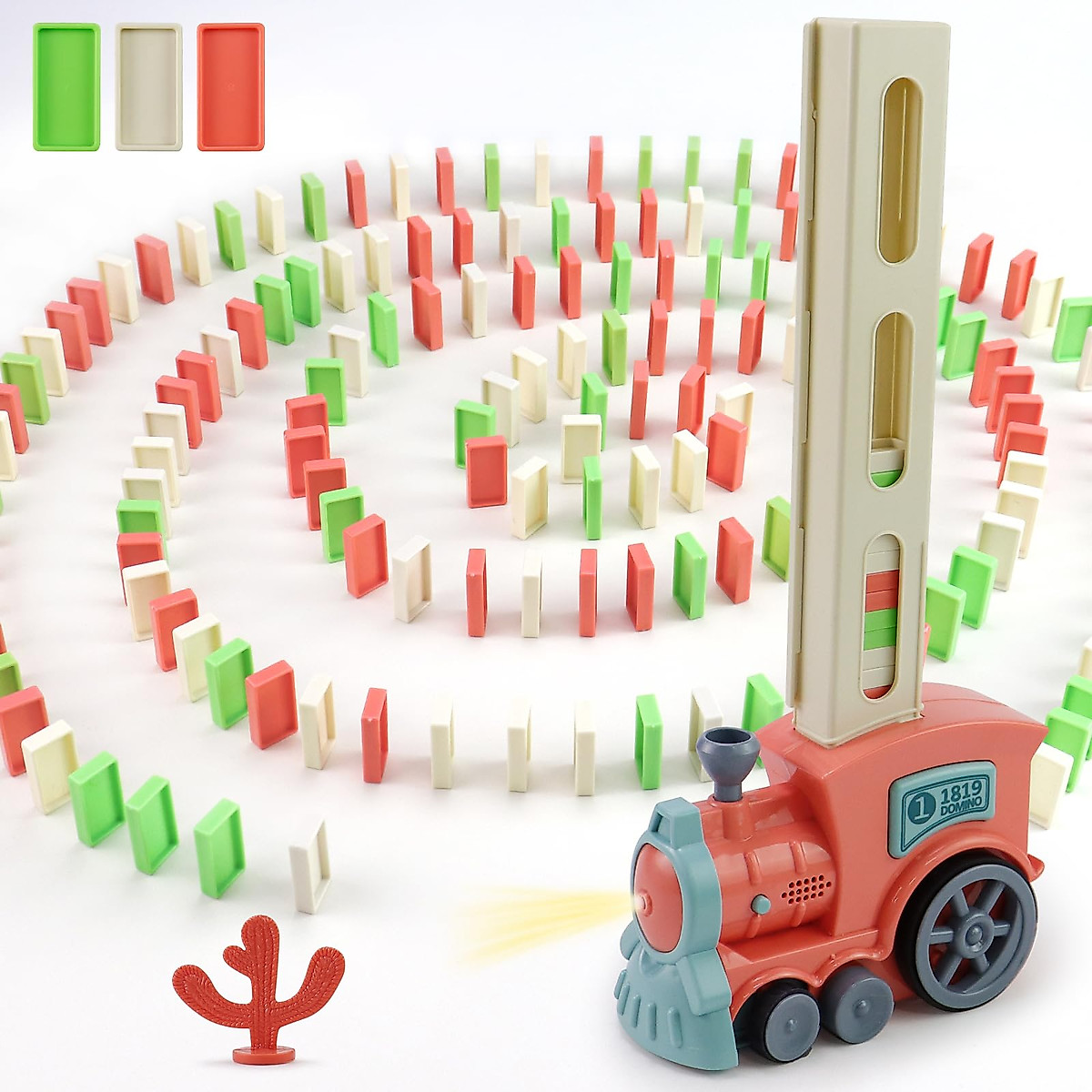Gooswexmzl Domino Train Toy Set, 200 Pcs Domino Blocks Set, Fun and Colorful Domino Rally Train, Building and Stacking Toy Blocks Domino Set for 3-7 Year Old Boys and Girls