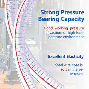 QuQuyi 3/4" ID x 1" OD, 1FT length Steel Wire Hose PVC Vacuum Tubing (with 2 Stainless Clamps), Drain Hose Vinyl Suction Tubing Flexible Tube Vinyl Hose Line