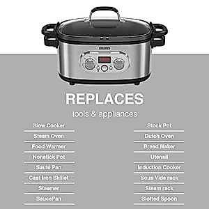 Anfilank 8-in-1 Multi-Cooker, Programmable 6.8 Quart Slow Cooker, Presets to Sous Vide, Bake, Sauté, Cook Rice & More; with Sous Vide Rack, Steam Rack, Slotted Spoon and Glass Lid, Adjustable Temp&Time for Slow Cook with LED Display.