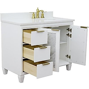 Trento 43" Solid Wood Vanity with Right Oval Sink in White Quartz Stone