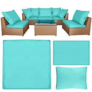Kinlop 15 Pack Outdoor Cushion Covers Set, Replacement Patio Furniture Cushions, Outdoor Sectional Cushions for 6 Seat Sectional Furniture Sofa Chair with Water Repellent Fabric Cover (Royal Blue)