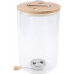 Xuthusman Capacity Airtight Glass Dry Food Storage Container Cereal Rice Dispenser w/Round Bamboo Lids & Cup & Stand (7.5L)