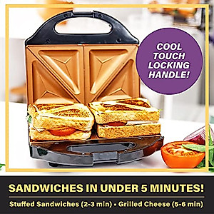 Gotham Steel Sandwich Maker, Toaster Panini Press Breakfast Sandwich Maker with Nonstick Surface, Makes 2 Sandwiches in Minutes, with Easy Cut Edges and Indicator Lights, College Dorm Room Essentials