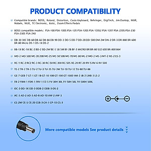 9V Adapter for Boss PSA-120S, AC DC Power Supply for BOSS Effects Pedal, Roland Musical Instruments, Distortion, Casio Keyboard, ME-80 ME-70 ME-25 ME-50B GT-100 GT-1 GT-10 AD-10