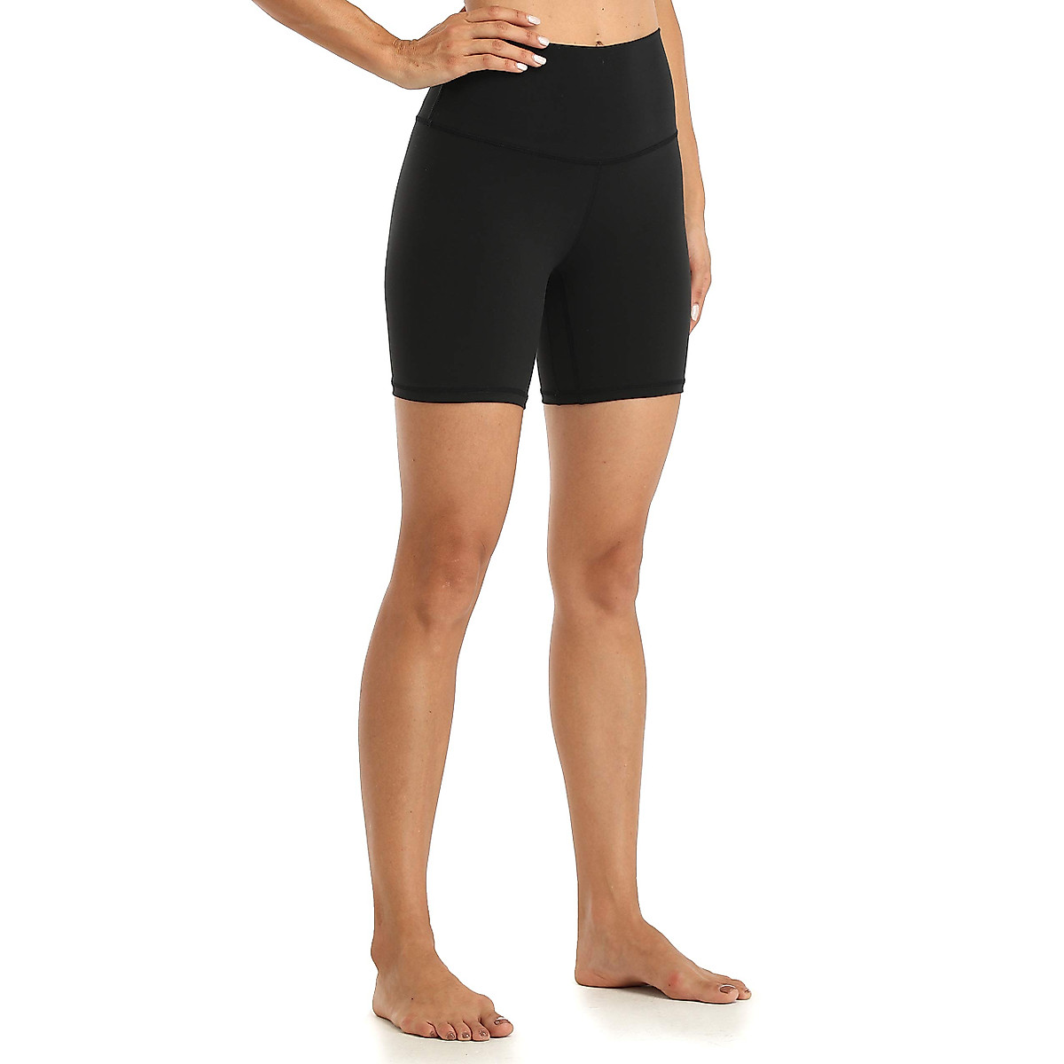 YUNOGA Women's High Waisted Yoga Short 6" Inseam Workout Athletic Biker Shorts (S, Black)