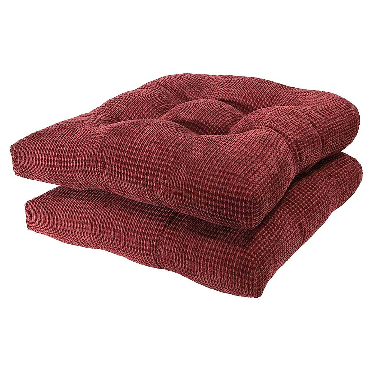 Arlee Tyler, Set of 2-Memory Foam Chair Pads, Non-Skid Backing-Durable Thick Seat Cushions for Kitchen, Office, Patio, 15" L x 14" W, Burgundy Red 2 Count