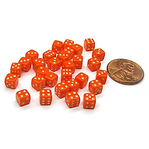 Koplow Games 30 Deluxe Round Cornered Six Sided D6 5mm .197 Inch Small Tiny Dice - Orange