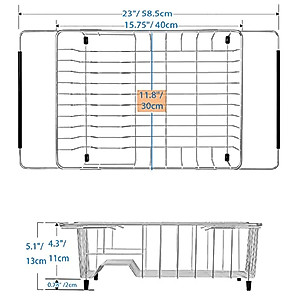 SANNO Dish Drying Rack with Stainless Steel Utensil Holder Sink Dish Rack Adjustable Dish Drainer with Removable Silverware Holder