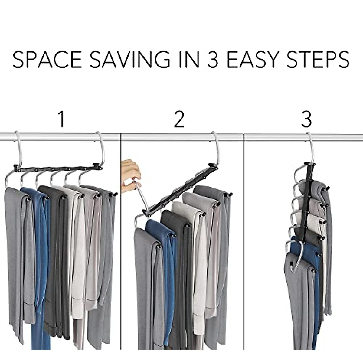 Neatsure Pants Hangers Space Saving 2 Pack, 6 Tier Multi Purpose Closet Organizer Rack for Jeans Trousers Scarves Leggings Skirts