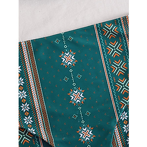 Floerns Women's Boho Two Piece High Waist Bathing Suit Bandeau Swimsuit Dark Green Multi M