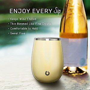 Snowfox Elegance Collection Insulated Stainless Steel Wine and Cocktail Glass, 13.5-ounce Single w/Lid, Orange