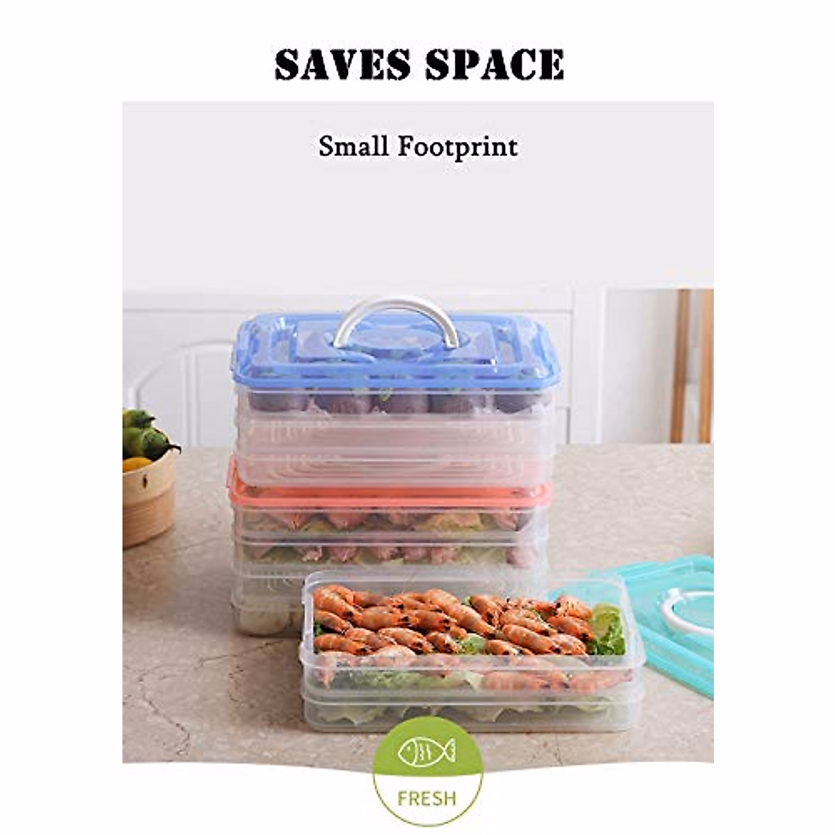 TIAN CHEN Refrigerator Organizer Bin, Plastic Food Storage Containers with Lid, 3-Layer, BPA free, Stackable Food Organizer Keeper for Snack, Vegetables, Meat, Fish, Bacon(green)