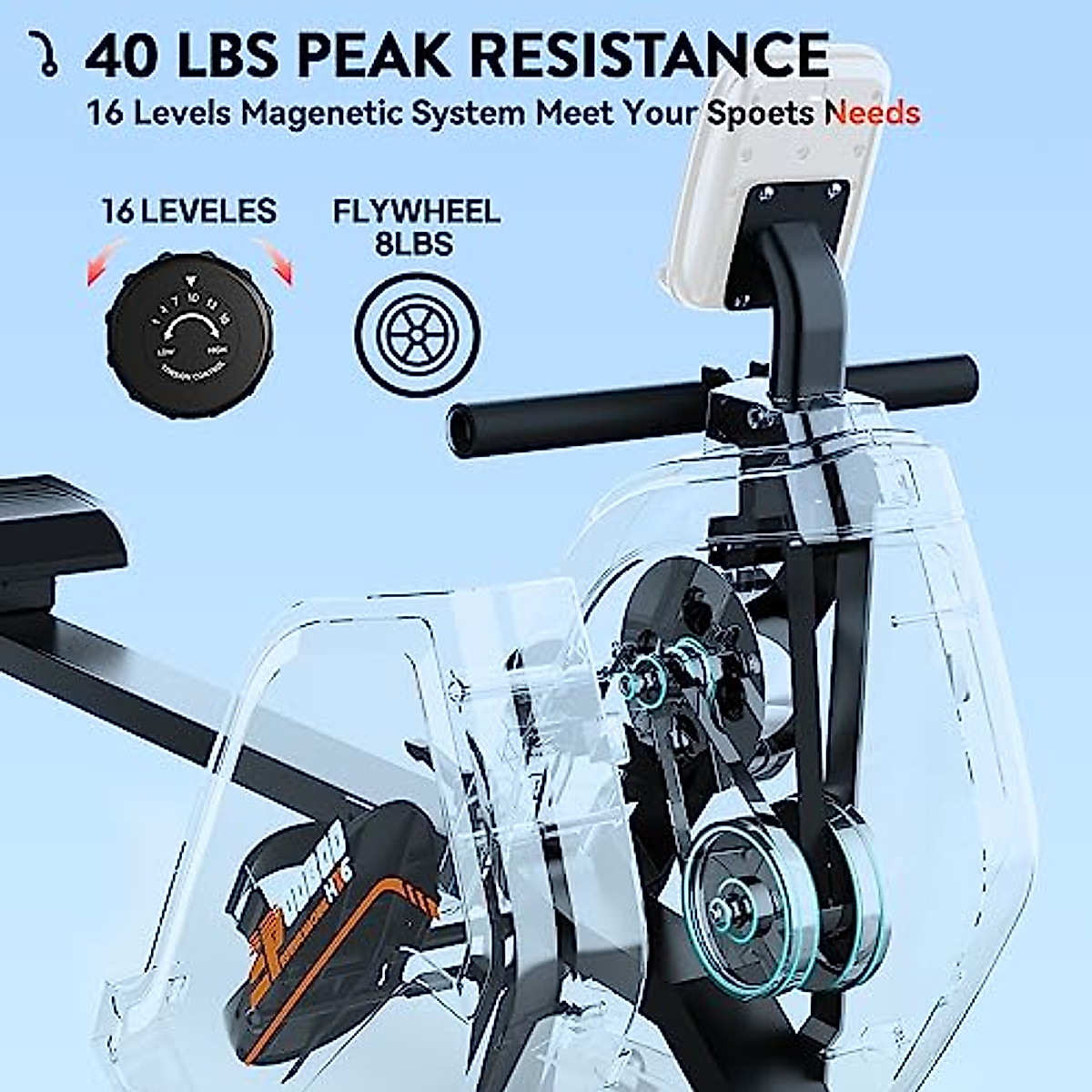 pooboo Rowing Machine, Upgraded Multifunctional Rower with 16 Level Resistance, Max 350lb Weight Capacity,Foldable Rowing Machines for Home Use