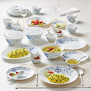 Borosil Gourmet Dinnerware Set For 6, 35 Pieces, White Dinner Plates and Bowls Sets, Chip Resistant Tempered Opal Glass, Stain Resistant, Dishwasher & Microwave Safe Dinner Set For Gifting