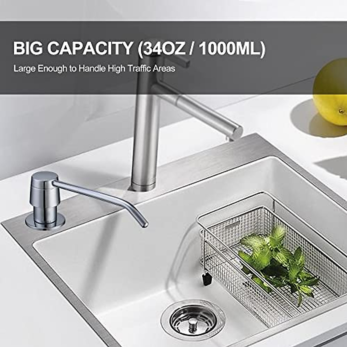 VANNSOO Bathroom Kitchen Sink Soap Dispenser Chrome, 34 oz ( 1000ml ) Brass Large Under Sink Faucet Soap Dispenser Bottle Replacement Detergent Dish Soap Dispenser