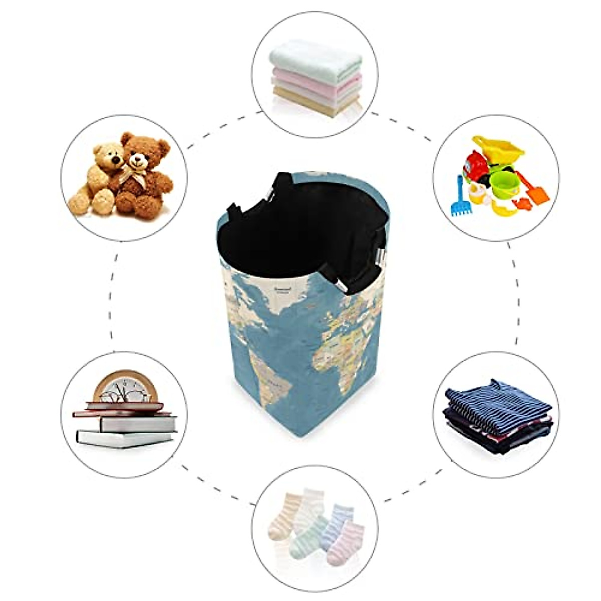 WELLDAY Laundry Hamper with Handle World Map Laundry Baskets Foldable Dirty Clothes Basket Large Storage Laundry Organizer