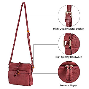 OB OURBAG Solid Multi-pockets Casual PU Leather Crossbody Shoulder Bags for Women (Red)