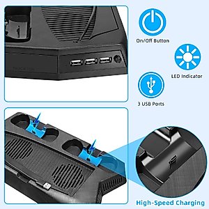 Yerliker Multi-Function Vertical Stand with Cooling Fan Compatible with PS5 Console and PS5 Digital Edition, with Game Holder Dual Controller Charger 3-Ports USB Hub and 14 Game Card Slot Organizers [video game]