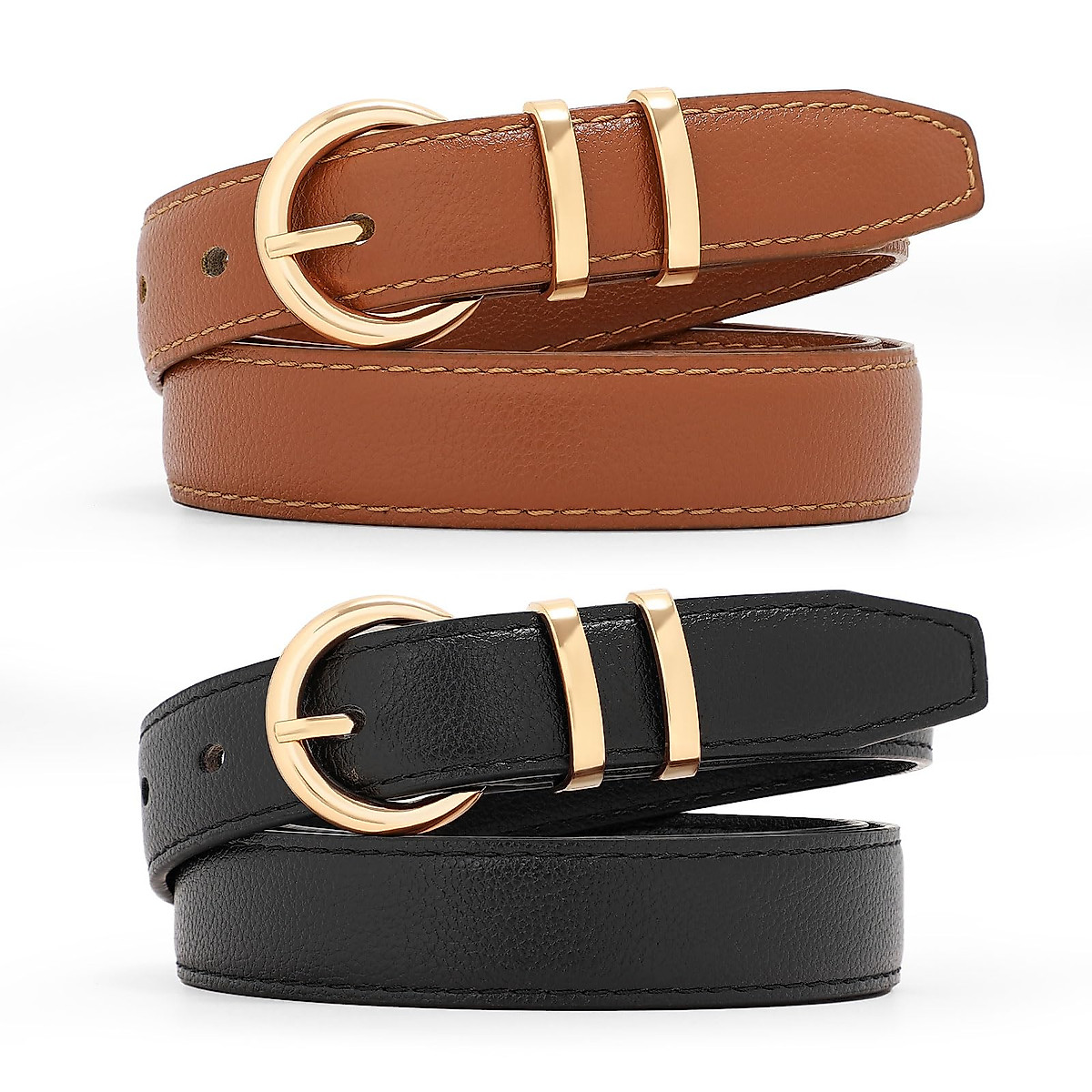 WERFORU 2 Pack Women Leather Belt Waist Skinny Dress Belts Solid Pin Buckle Belt for Jeans Pants