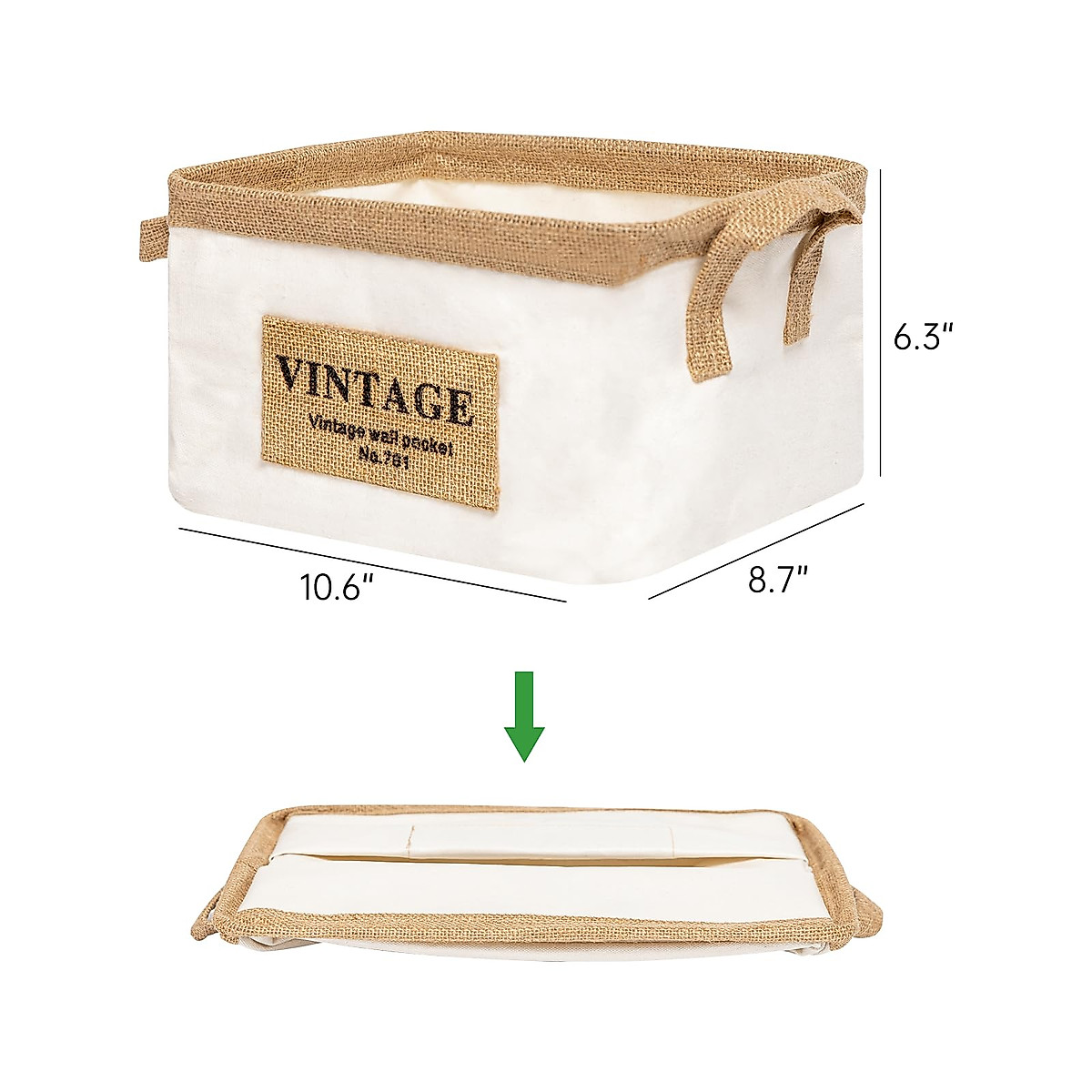 LUFOFOX 3-Pack Storage Baskets for Organizing,Jute Woven Handles Baskets Decorative Small Baskets,Fabric Baskets for Shelf Closet,White,10.6"*8.7"*6.3" (Small)