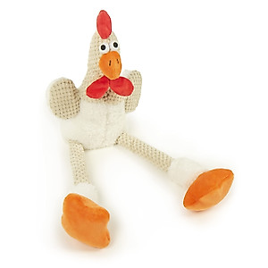 goDog Checkers Skinny Rooster Squeaky Plush Dog Toy, Chew Guard Technology - White, Large