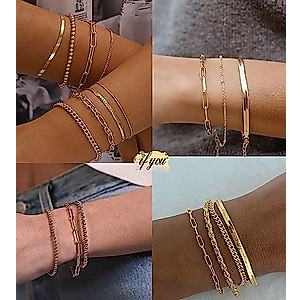 Gold Bracelets for Women, 14K Gold Plated Dainty Bracelets Set, Layered Chain Bracelets Pack Jewelry Gifts (B-8 pack gold bracelets)