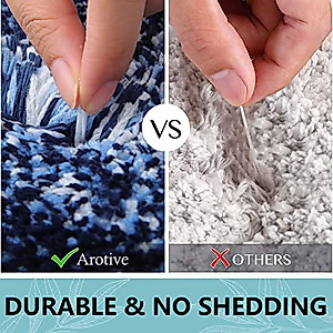 Arotive Microfiber Bathroom Rugs, Shaggy Soft and Absorbent Bath Rug, Non-Slip, Thick Plush Bathroom Mat, Machine Washable Dry Bath Mats for Bathroom, Tub and Shower, 24" x 16", Blue