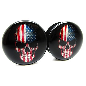 Pierced Republic American Skull Ear Plugs - Acrylic - Screw on - New *Pair* (00 Gauge (10mm))