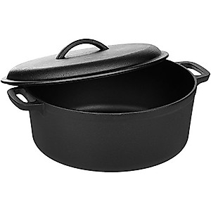Amazon Basics Pre-Seasoned Cast Iron Round Dutch Oven Pot with Lid and Dual Handles, 7-Quart, Black