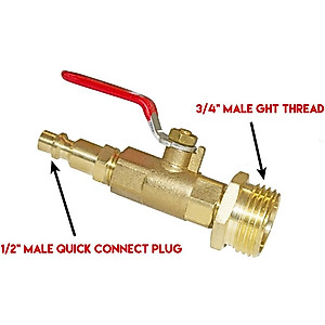 HQMPC RV Winterize Adapter Blowout Adapter 1/4" Quick Connect Plug with 3/4" GHT Female Ball Valve and Male for RV, Travel Trailer, Boat, Camper, Cabins +Extra 2 PTFE Tapes+ Gaskets