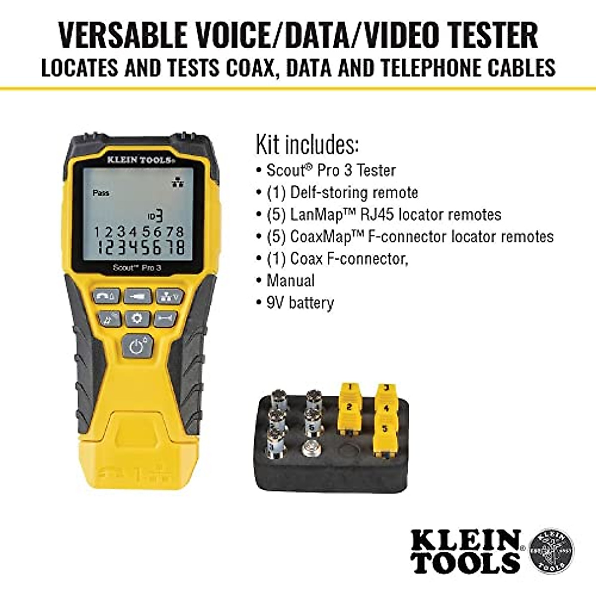 KLEIN TOOLS VDV501-851 Cable Tester Kit with Scout Pro 3 for Ethernet / Data, Coax / Video and Phone Cables, 5 Locator Remotes