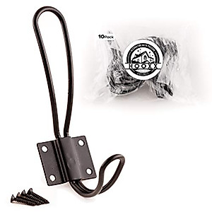PAINISTIC HOOXX 10 Pack of Rustic Entryway Hooks | Black Wall Mounted Vintage Double Coat Hangers with Large Screws| Hard Industrial Heavy Duty Hook Set, White, (SG_B0787DRVCH_US)