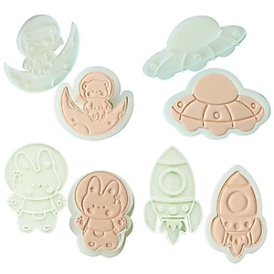 KALAIEN Space Cake Mold Cookie Cutter Rocket Mold Fondant Stamper Set, Biscuit Cake Baking Mold for Party Supplies Small Set of 4