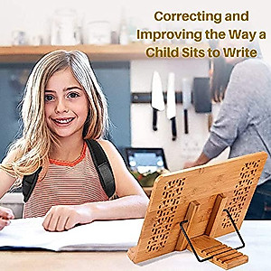 SUNFICON Large Cookbook Stand Holder Bamboo Book Stand Holder Home Office Reading Rest Textbook Recipe Music Document Tablet Display Stand Collapsible Adjustable Tray Family Friends Students Gift Idea