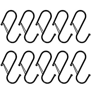 BOYILULEI 10 Pcs S Hooks Metal Heavy-Duty S Shaped Hook Anti Slip with Safety Buckle Design 3.5 Inches for Hanging Utensil Closet Rod Plants Pots Pans Bathroom Kitchen Coffee Cups Wardrobe Black