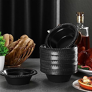 Lallisa 160 Pcs 12 oz Disposable Plastic Bowls 5.8 Inch Snack Bowls Dessert Bowls Disposable Salad Bowls Plastic Ice Cream Bowls Plastic Food Serving Bowls for Party Picnic (Black)