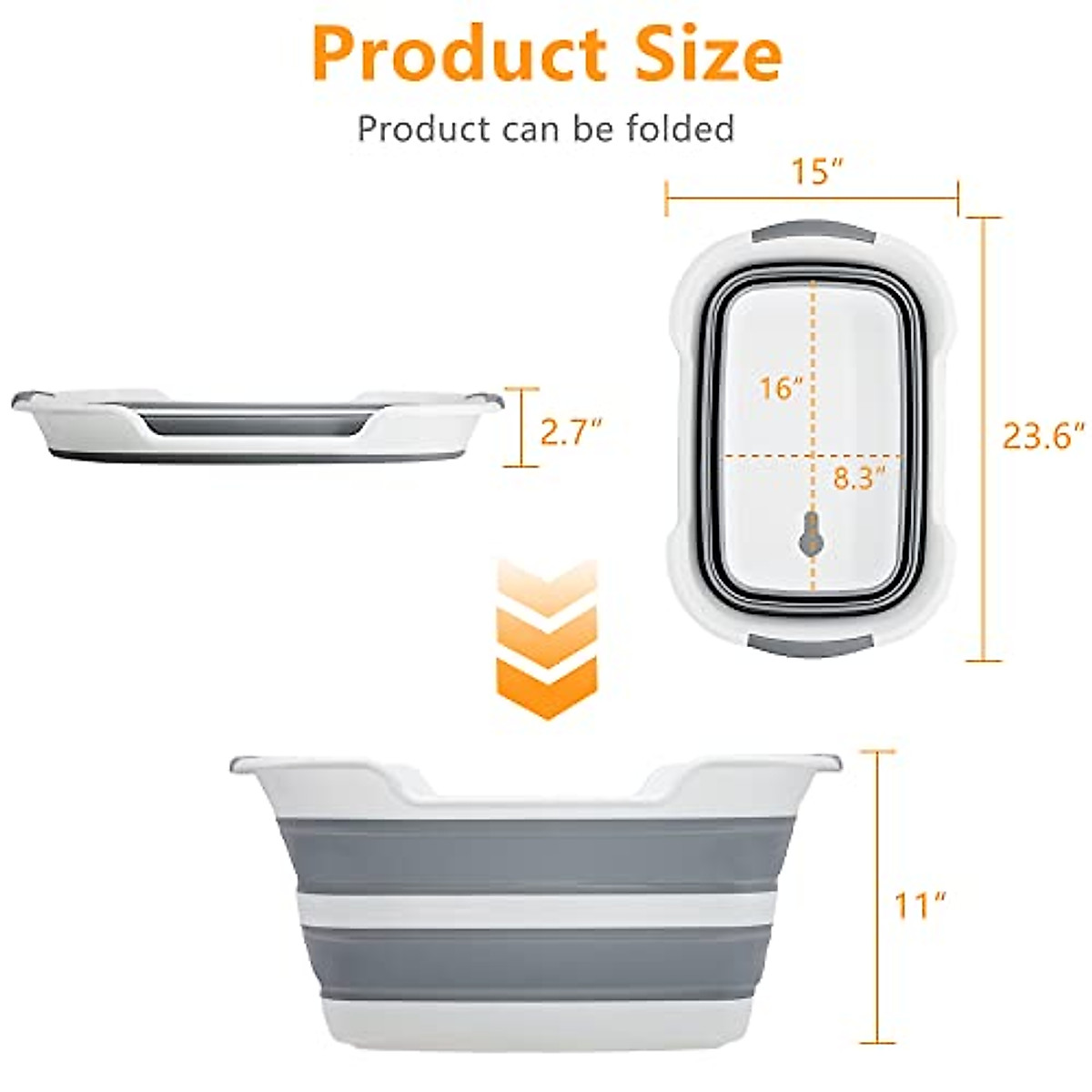 Goderewild Multipurpose Collapsible Pet Bathtub with Drainage Hole for Bathing/Shower, Portable Laundry Basket-Foldable Bathing Tub-Storage Organizer,Water Capacity 7.1 Gal/27L (Grey, 1)