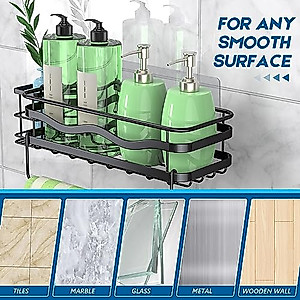 3Free 6 Pack Shower Caddy, Strong Adhesive Shower Organizer with Soap Holders No Drilling Shower Shelves, Rustproof SUS304 Stainless Steel Bathroom Shower Shelf for Inside Shower (Black)