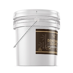 Demerara Sugar By Unpretentious Baker, 3.5 Gallon Bucket, Food Storage, Raw First-Pressed Sugarcane Crystals For Drinks & Baking (25 Pounds)