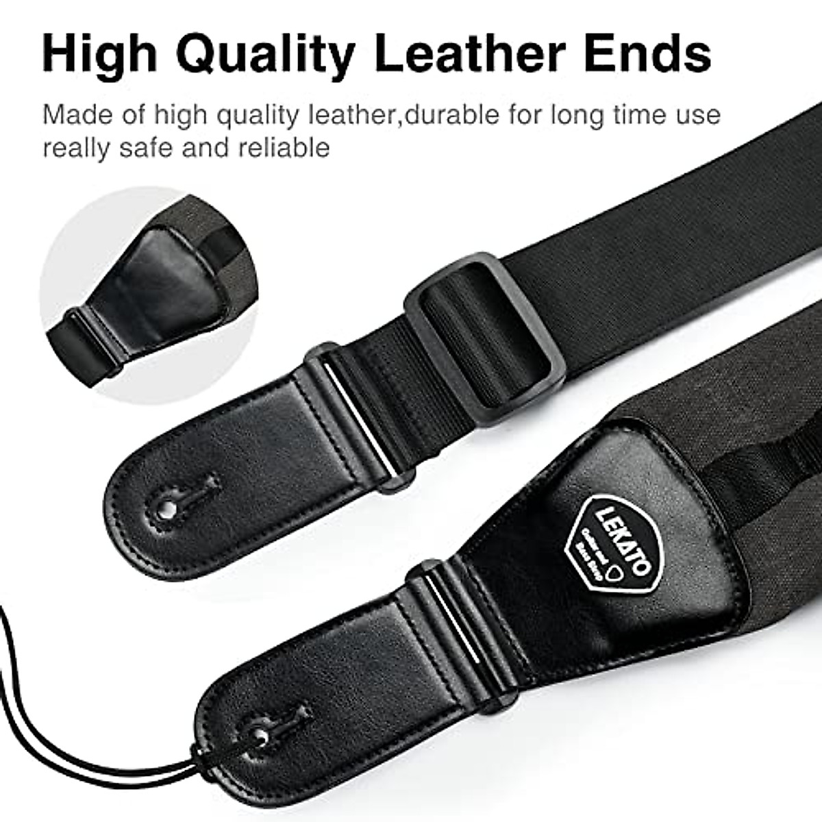 LEKATO Bass Guitar Strap for Heavy Bass and Guitars with 3.5” Wide Bass Guitar Strap Padded Thickened Foam Bass Strap Adjustable Length from 45" to 55" Bass Guitar Straps with 2 Strap Locks & 6 Picks