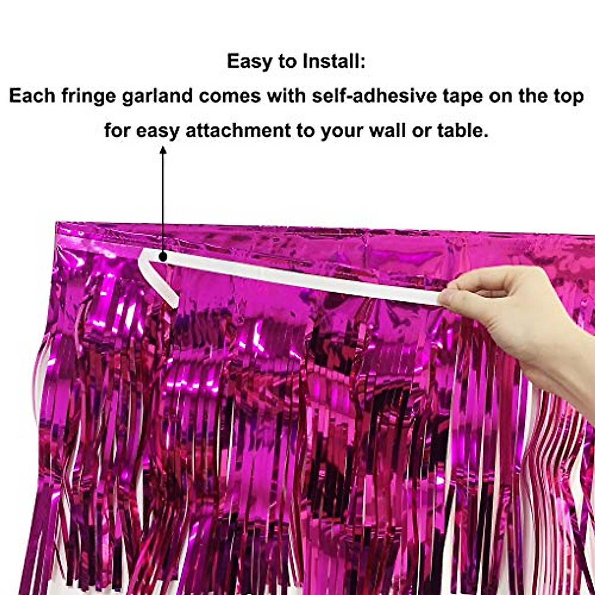 Blukey 10 Feet by 15 Inch Fuchsia Foil Fringe Garland - Pack of 5 | Shiny Metallic Tinsel Banner | Ideal for Parade Floats, Bachelorette, Wedding, Birthday, Christmas | Wall Hanging Drapes
