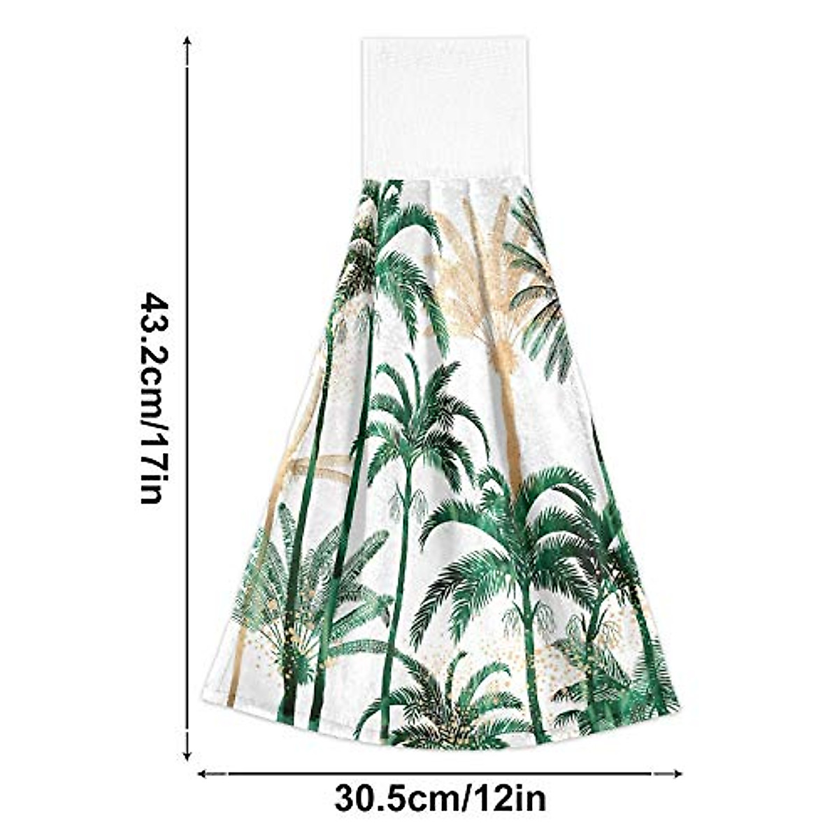 Green Gold Palm Trees Seamless On White 2 Pcs Hanging Kitchen Hand Towels, Hanging Tie Towels with Hook & Loop Dishcloths Sets, Decorative Absorbent Tea Bar Bath Hand Towel