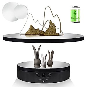 2 in 1 Motorized Rotating Display Stand with Mirror Sticker,Motorized Lazy Susan Turntable Spinning Display 5.74" with 8.7 Inch Replacement Cover for Photography Show Platform (Black,Without Remote)