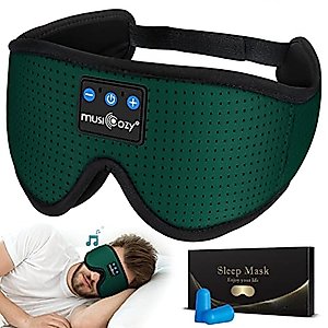 MUSICOZY Sleep Headphones Breathable Bluetooth Headband 3D Sleeping Headphones, Wireless Music Eye Mask Sleep Earbuds for Side Sleeper Women,Men Office Air Travel Cool Tech Gadgets Unique Gifts Green
