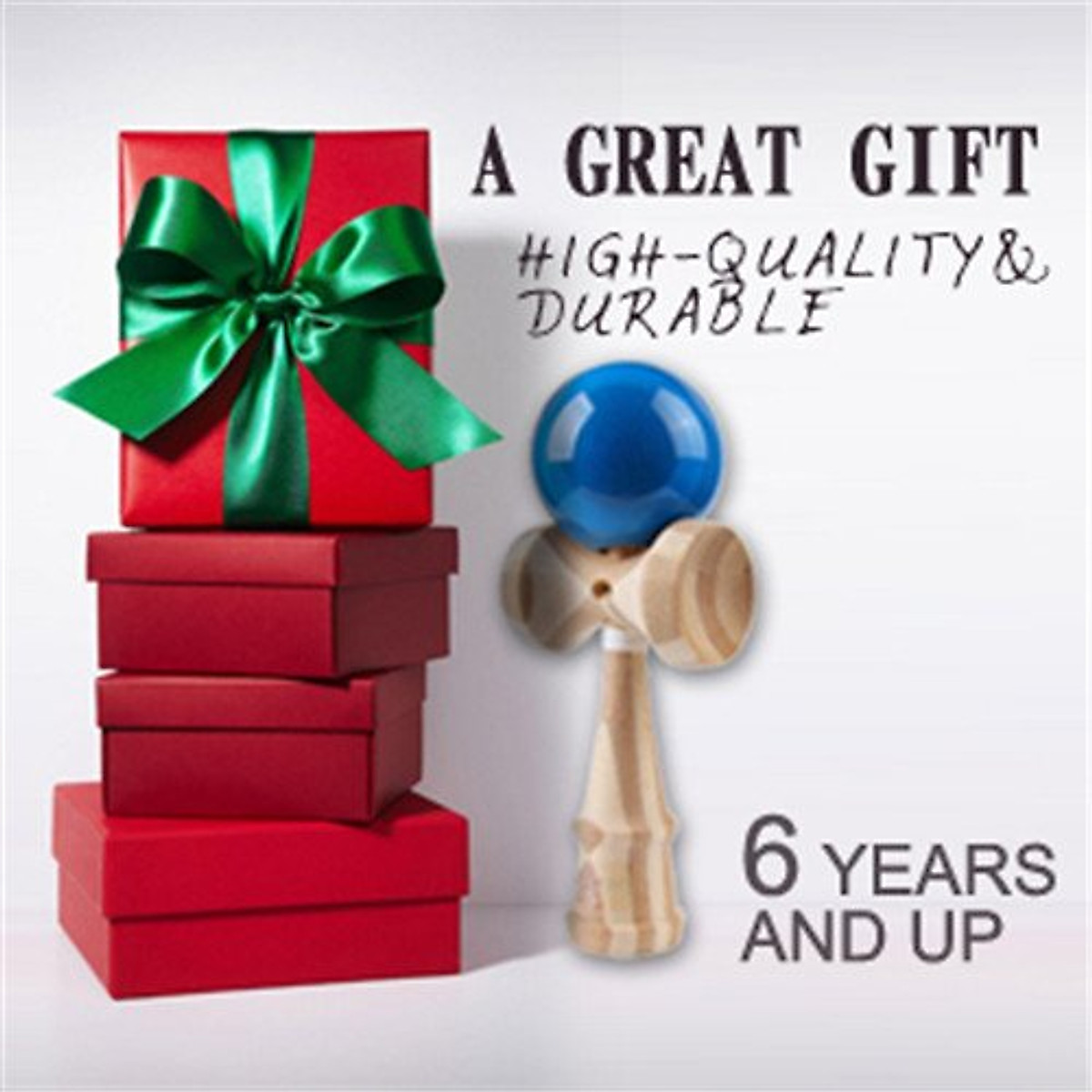 RQN Bamboo Kendama with Translucent Blue Ball with Extra String for Kids Teens Adults Festival Gift