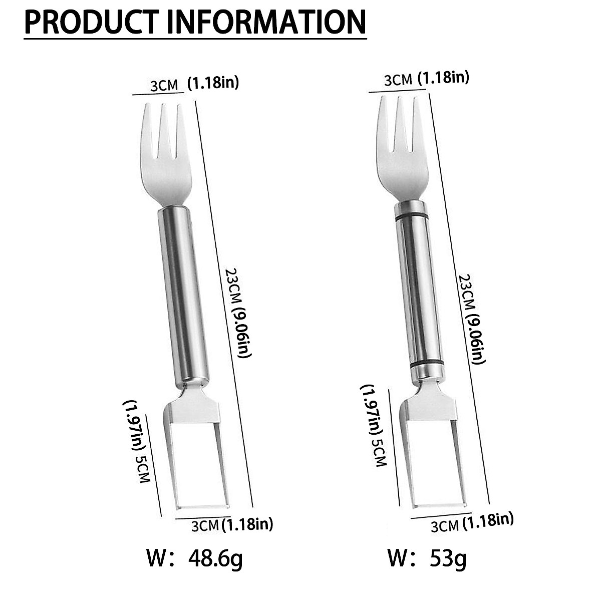2pcs Stainless Steel Fruit Cutter, Watermelon Fork Slicer Cutter, 2 in 1 Cutting Tool for Kitchen Camping Party, Sanding Texture. Comfortable Grip, Smooth and Polished (2 Upgraded)