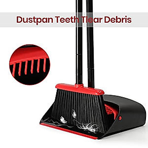 Broom and Dustpan Set with Long Handle, Extandable 52" Broom and Dust Pan Set for Home, Brooms with Standing Dustpans Combo for Sweeping Lobby Kitchen Office Indoor Floor Cleaning