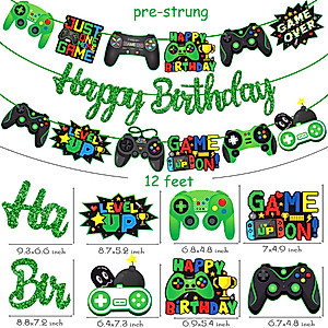 Video Game Birthday Banners Gamer Birthday Party Decorations 3Pcs Game on Party Decorations Gaming Happy Birthday Banner Green for Game Theme Baby Shower Supplies