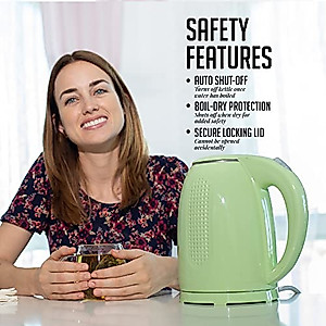 Ovente Portable Electric Kettle Stainless Steel Instant Hot Water Boiler Heater 1.7 Liter 1100W Double Wall Insulated Fast Boiling with Automatic Shut Off for Coffee Tea & Cold Drinks, Green KD64G